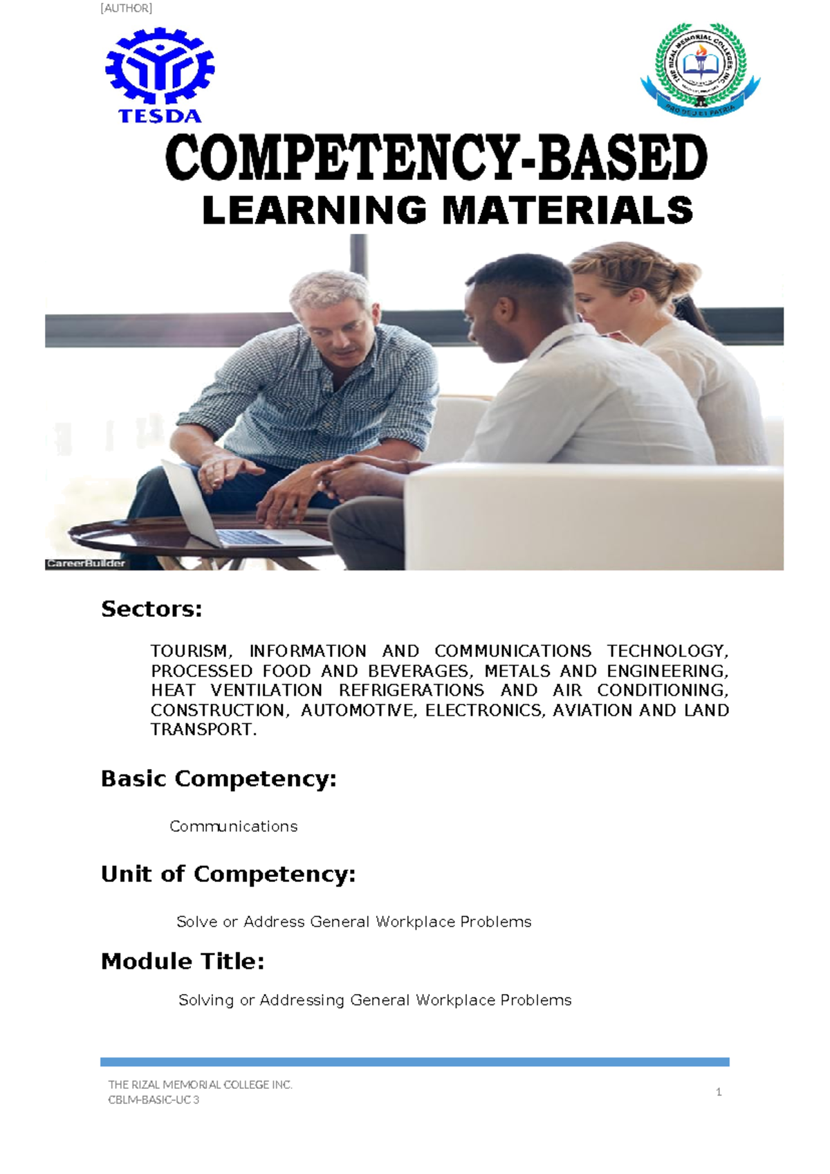 CBLM-BASIC-UC 3: Addressing General Workplace Problems Module Guide - Studocu