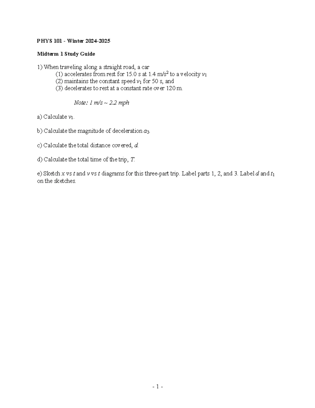 PHYS 101 Midterm Exam 1 Study Guide & Solutions 2021-2022 - Studocu