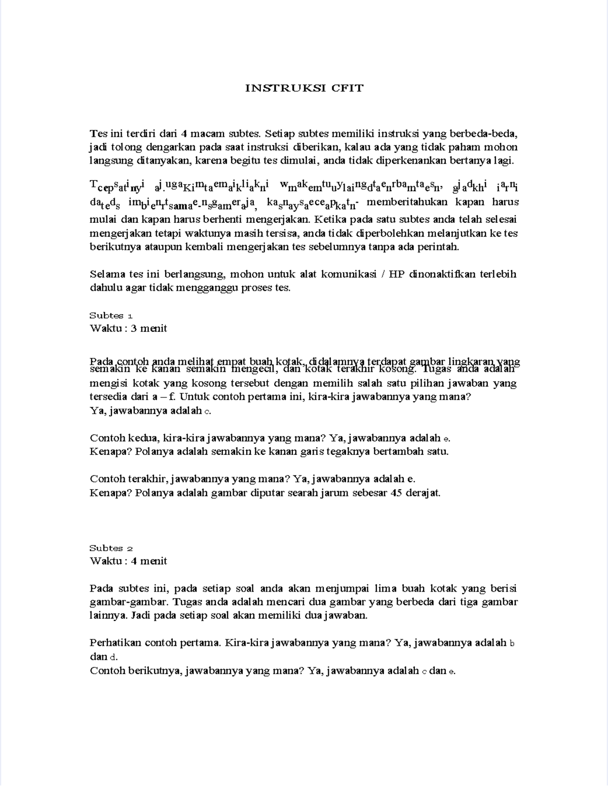 Instruksi CFIT untuk Tes Subtes: Panduan dan Contoh Lengkap - Studocu
