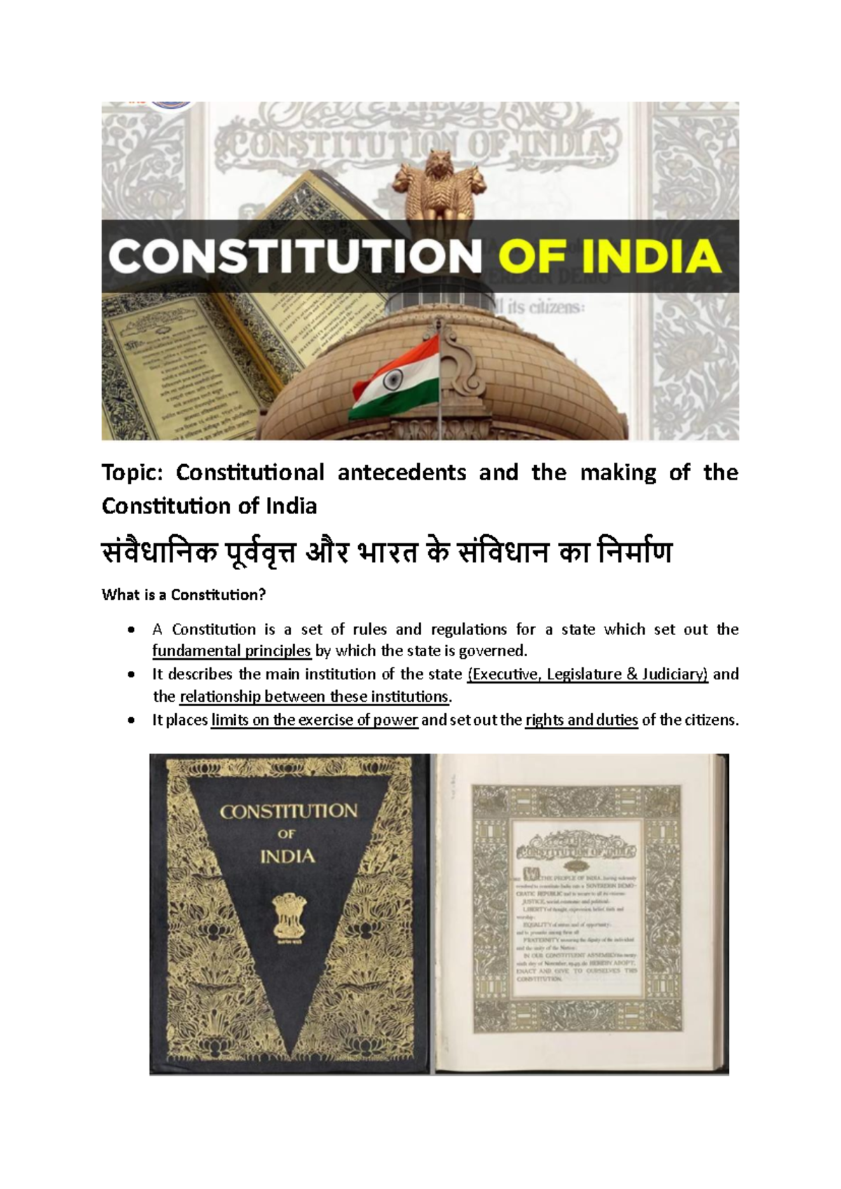 Unit 1: Constitutional Antecedents and the Evolution of India's ...