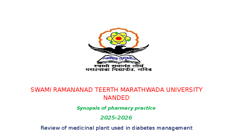 SWAMI RAMANANAND TEERTH MARATHWADA UNIVERSITY NANDED Synopsis ...
