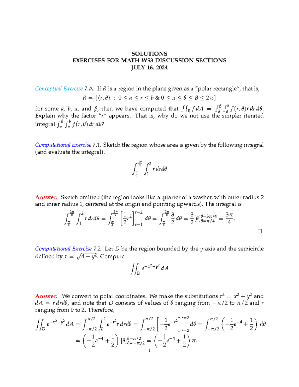 Ds solutions week 5 16 july 2024 - SOLUTIONS EXERCISES FOR MATH W53 DISCUSSION SECTIONS JULY 16 ...