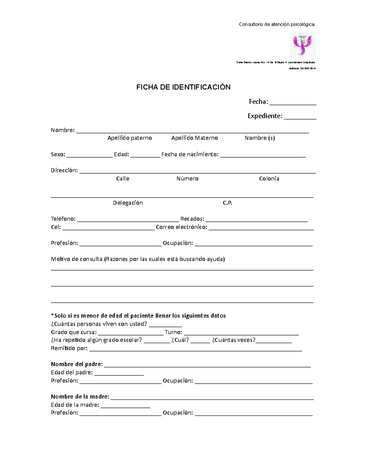 Ficha de Identificación del Paciente - Consultorio Psicológico - Studocu