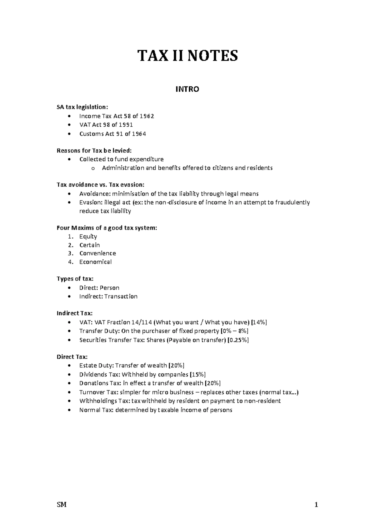 Submodule 1 VAT Notes - TAXATION II ACC3004H VALUE ADDED TAX: MODULE 1 ...