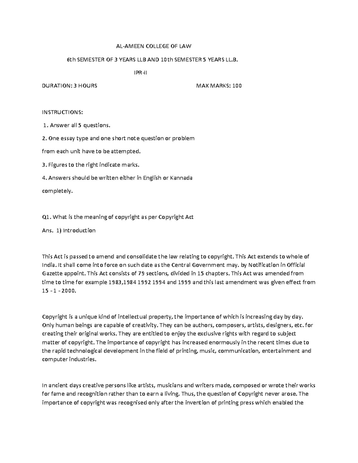 IPR 2: Copyright and Design Law - 6th Semester LLB Exam Notes - Studocu