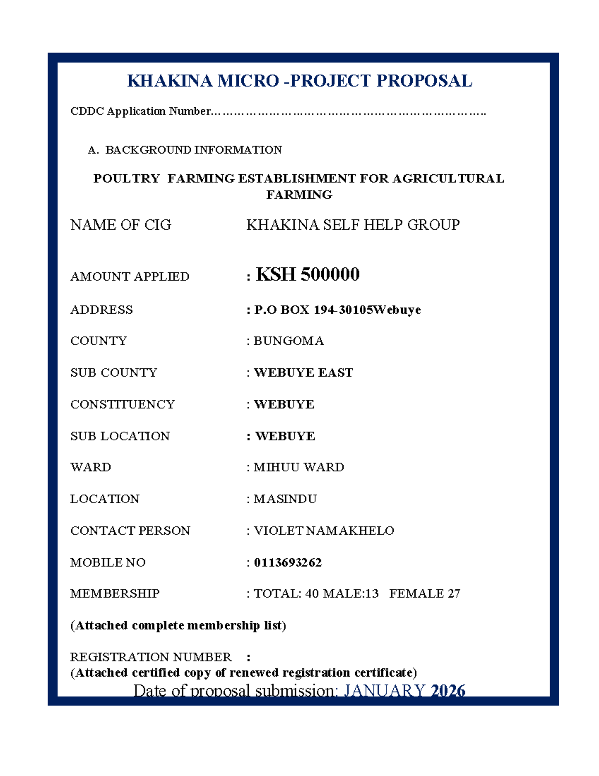 KHAKINA CDDC Proposal for Poultry & Dairy Farming Project - Studocu