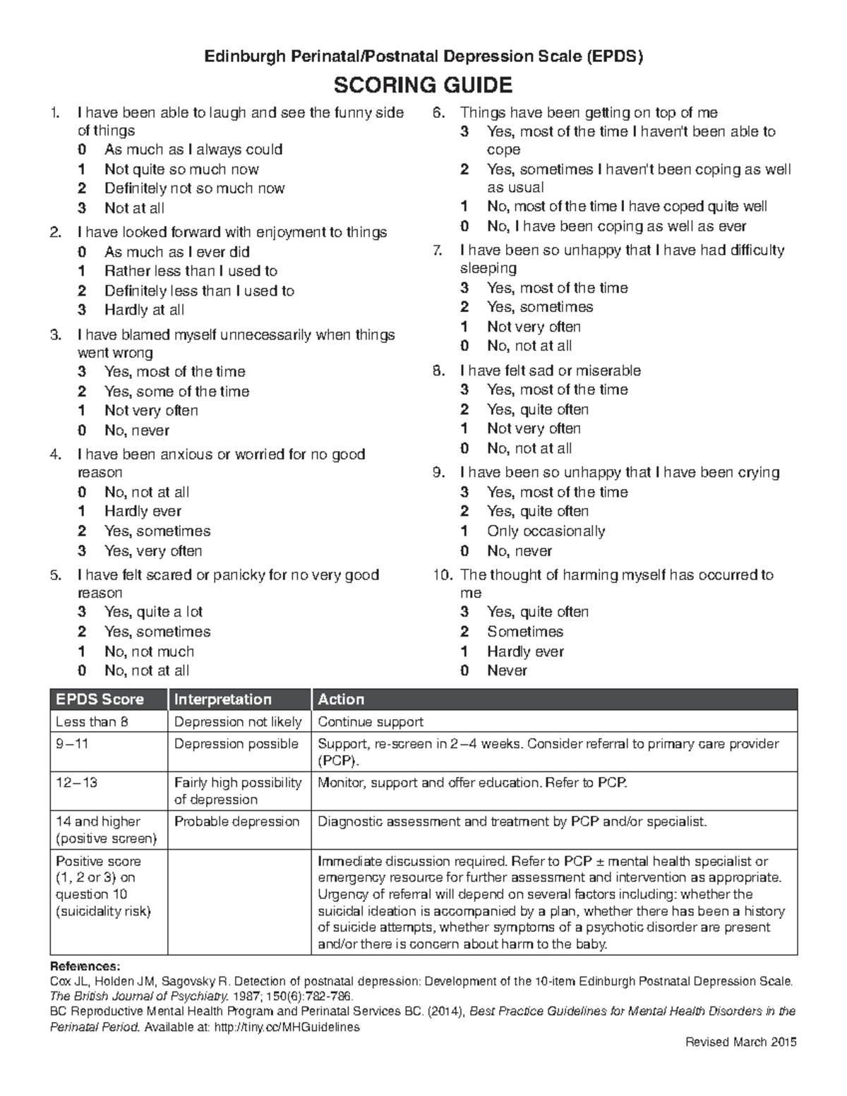 EPDS Scoring Guide for Depression Assessment - Studocu