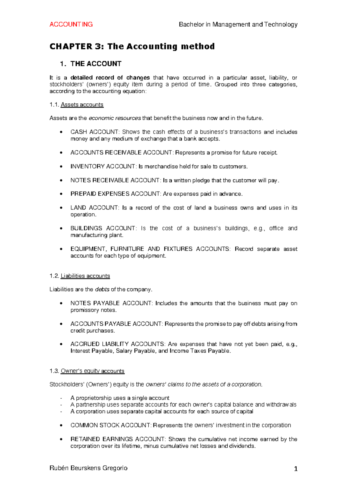 Account.; Topic 3 The Accounting Method, Rubén BG - CHAPTER 3: The ...