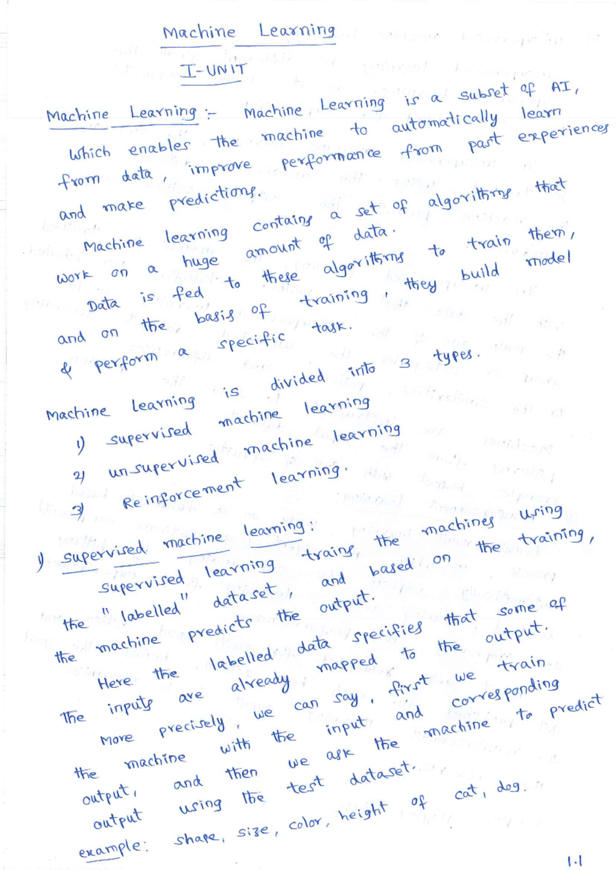 Machine Learning Handwritten Notes - Unit I Overview - Studocu