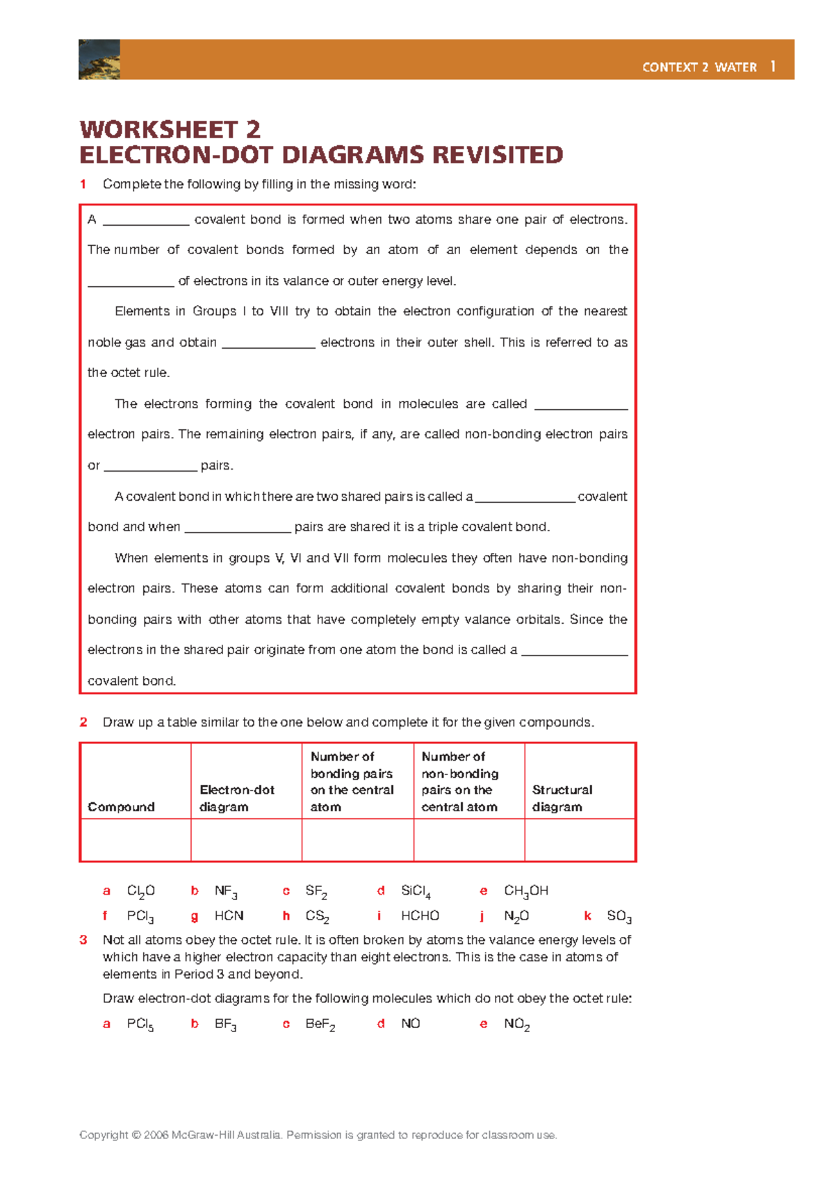 CON2 Worksheet 02 - Covalent Bonds & Electron-Dot Diagrams - Studocu