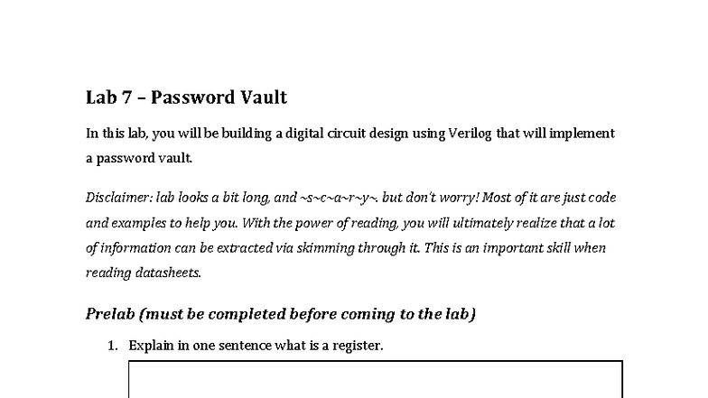 Lab 7 - lab prac - Lab 7 – Password Vault In this lab, you will be ...
