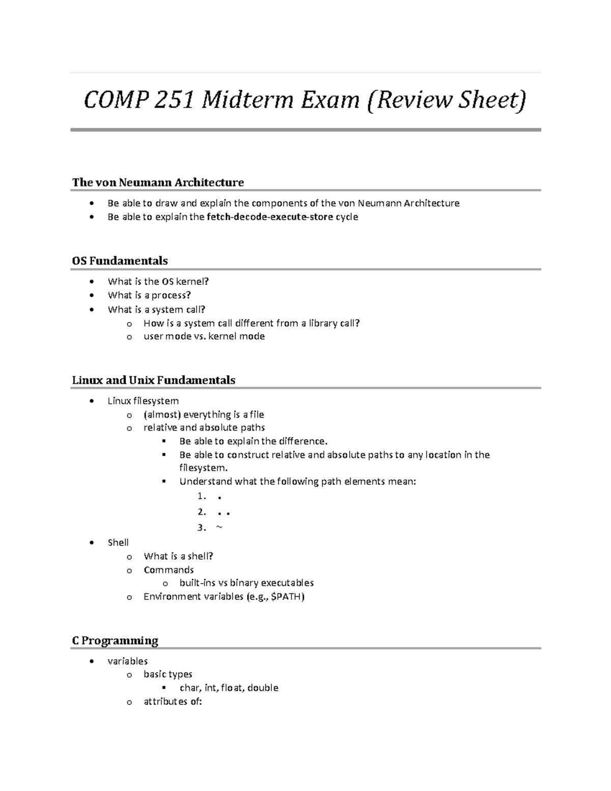 COMP 251 Midterm Exam Review Sheet: Key Concepts & Topics - Studocu