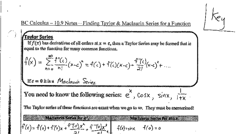 BC Calculus 10.9 Notes: Finding Taylor and Maclaurin Series - Studocu
