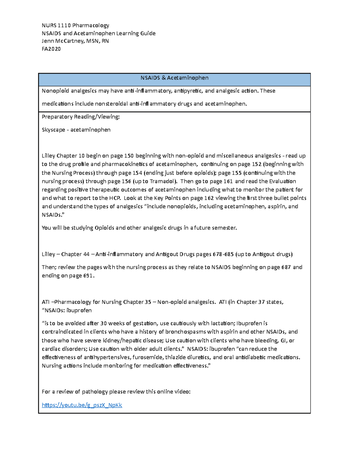 Pharmacology Midterm Study Guide: NSAIDs & Acetaminophen (NURS421 ...