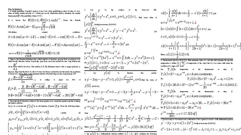 MA1512 - Cheat Sheet: Differential Equations & Fish Population Models - Studocu