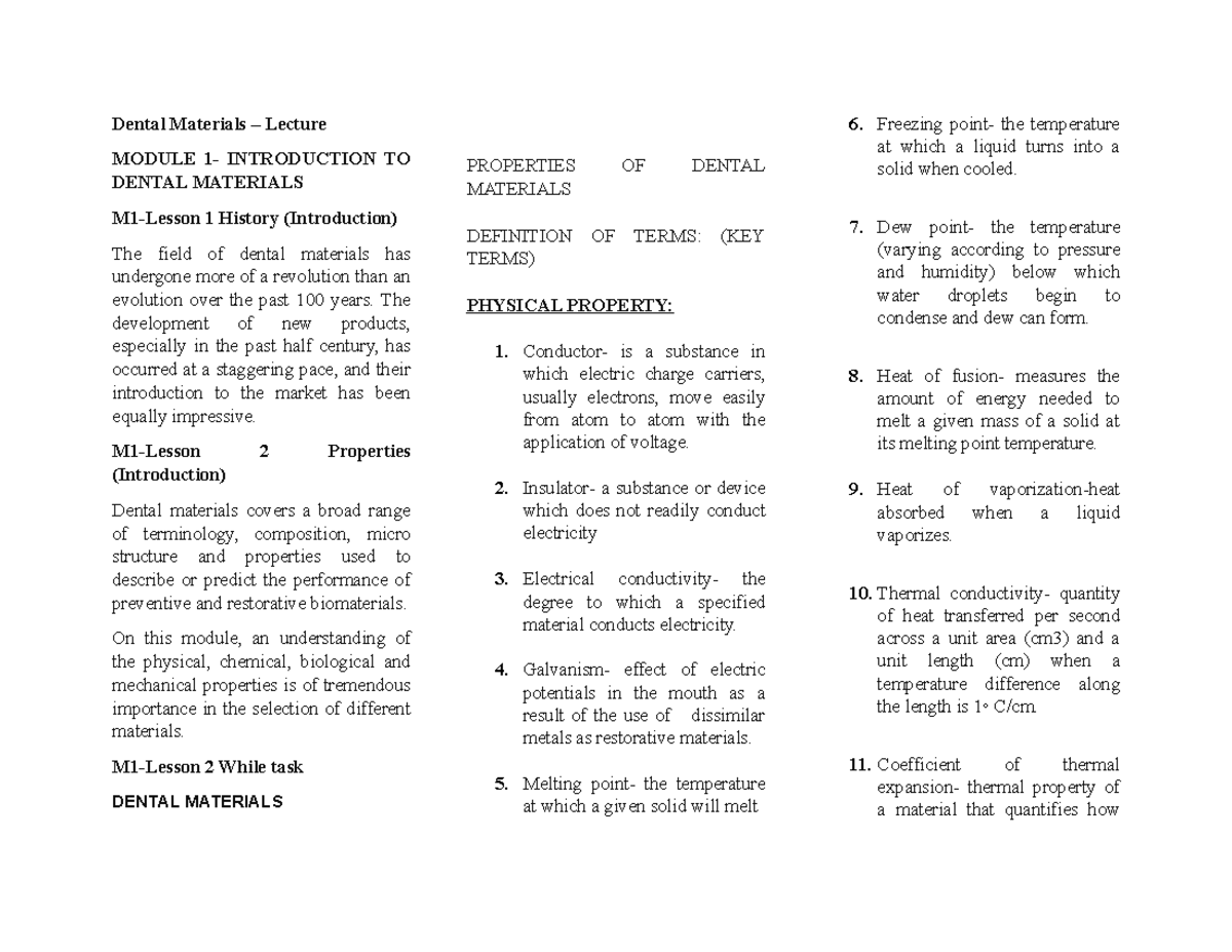 Dental Materials Lecture and Laboratory - Dental Materials – Lecture ...