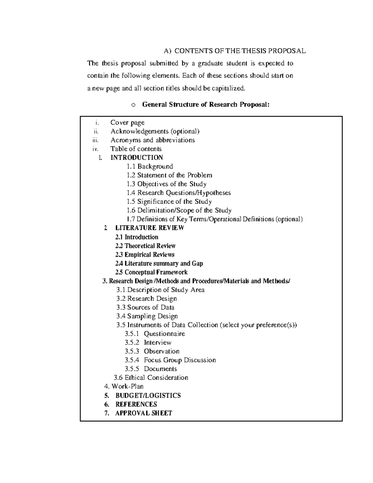 Thesis Proposal Structure and Guidelines for Graduate Studies - Studocu
