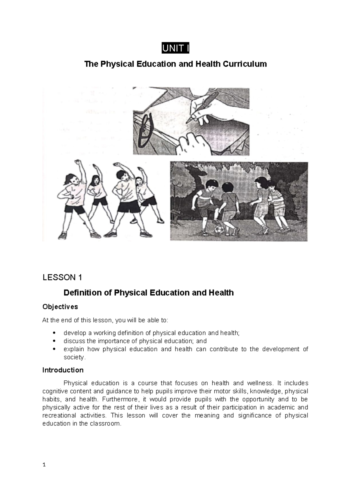 Teaching P.E. and Health Module 013845: Lesson Plans and Objectives ...