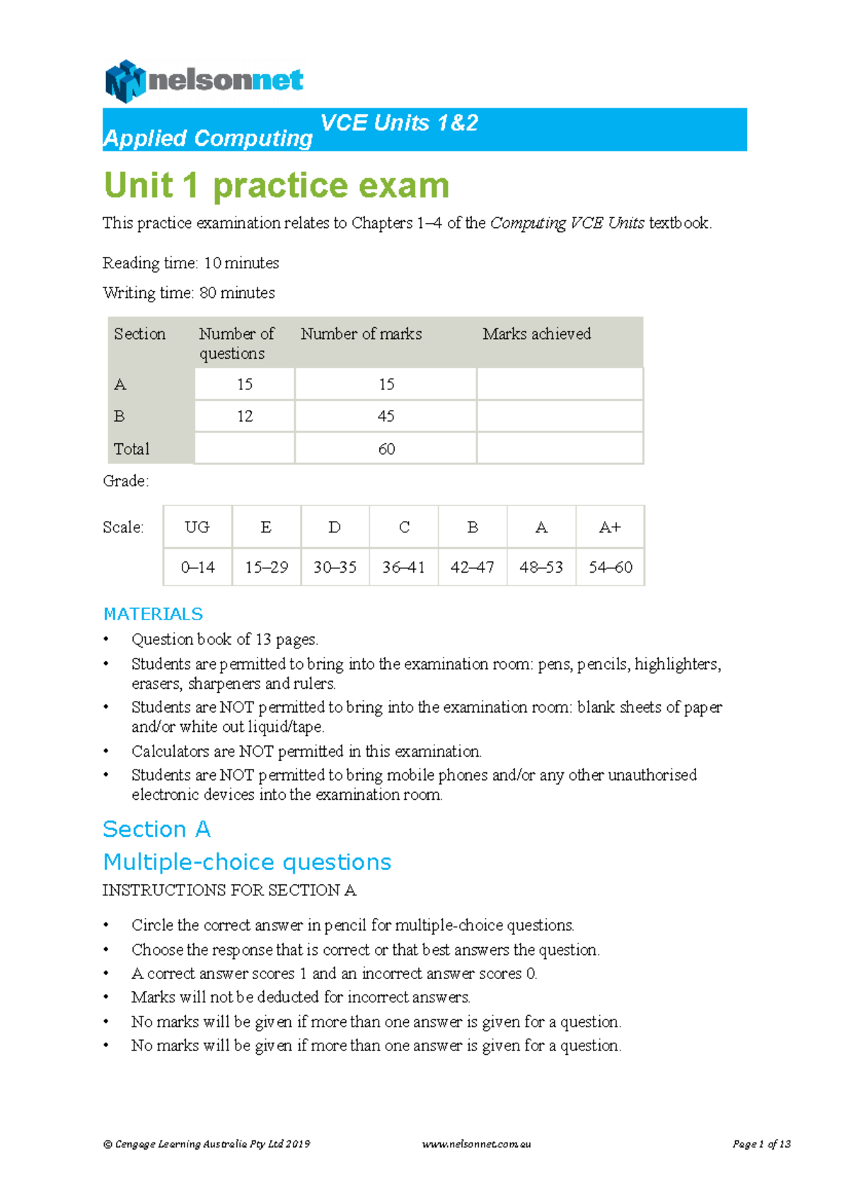 Unit 1 Practice Exam Applied Computing Vce Units 1and Unit 1 Practice