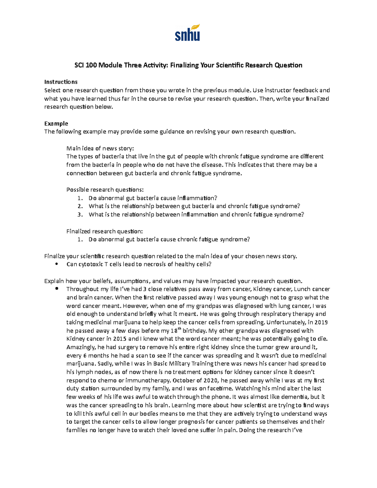 SCI 100 Module Three Activity - Use instructor feedback and what you ...