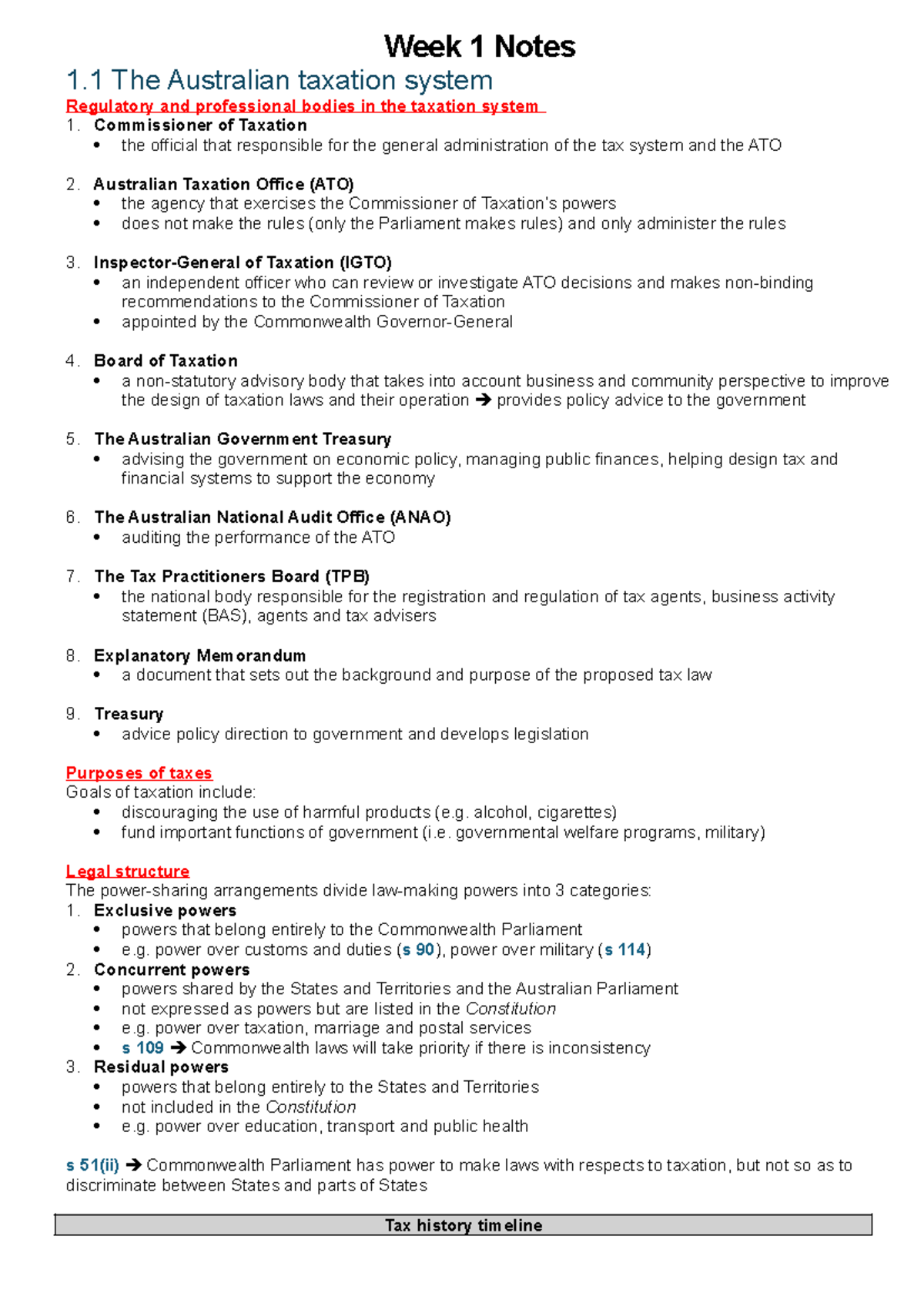 Week 1 Notes: Overview of the Australian Taxation System - Studocu