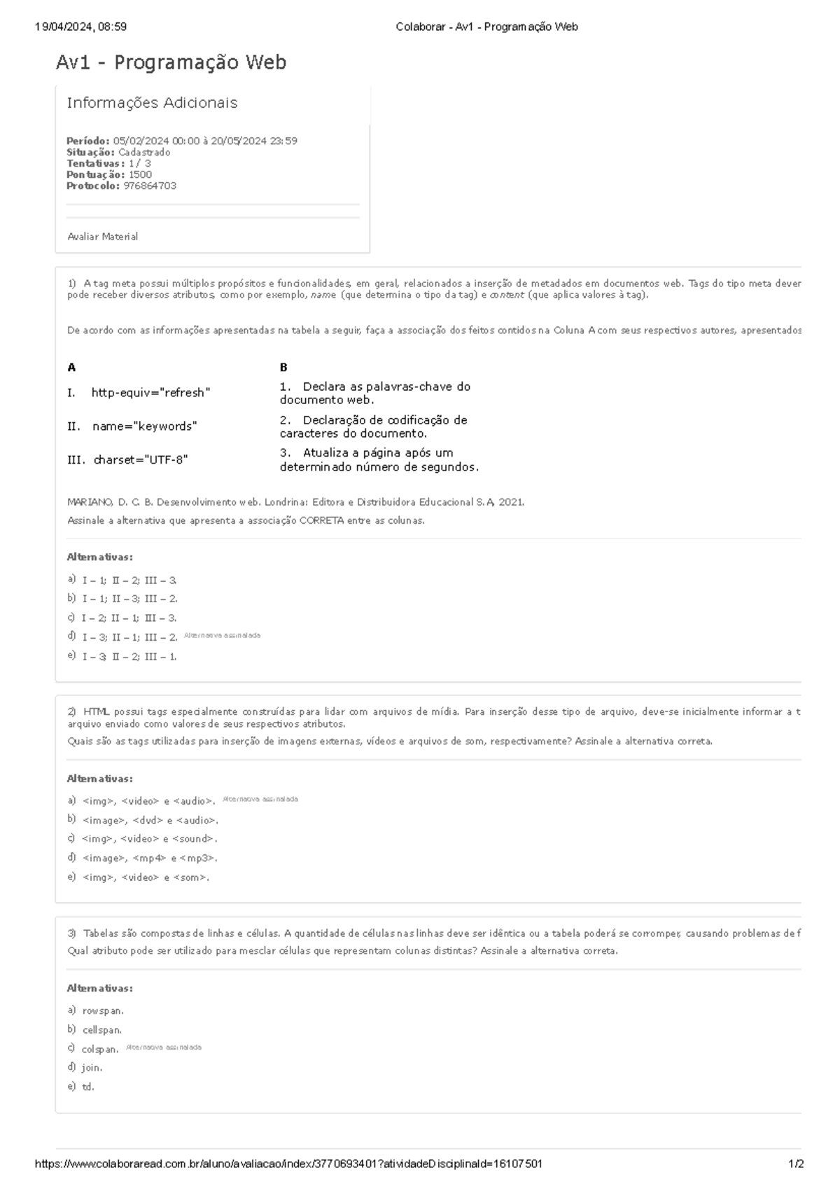 Av1 - Programação Web - 19/04/2024, 08:59 Colaborar - Av1 - Programação ...