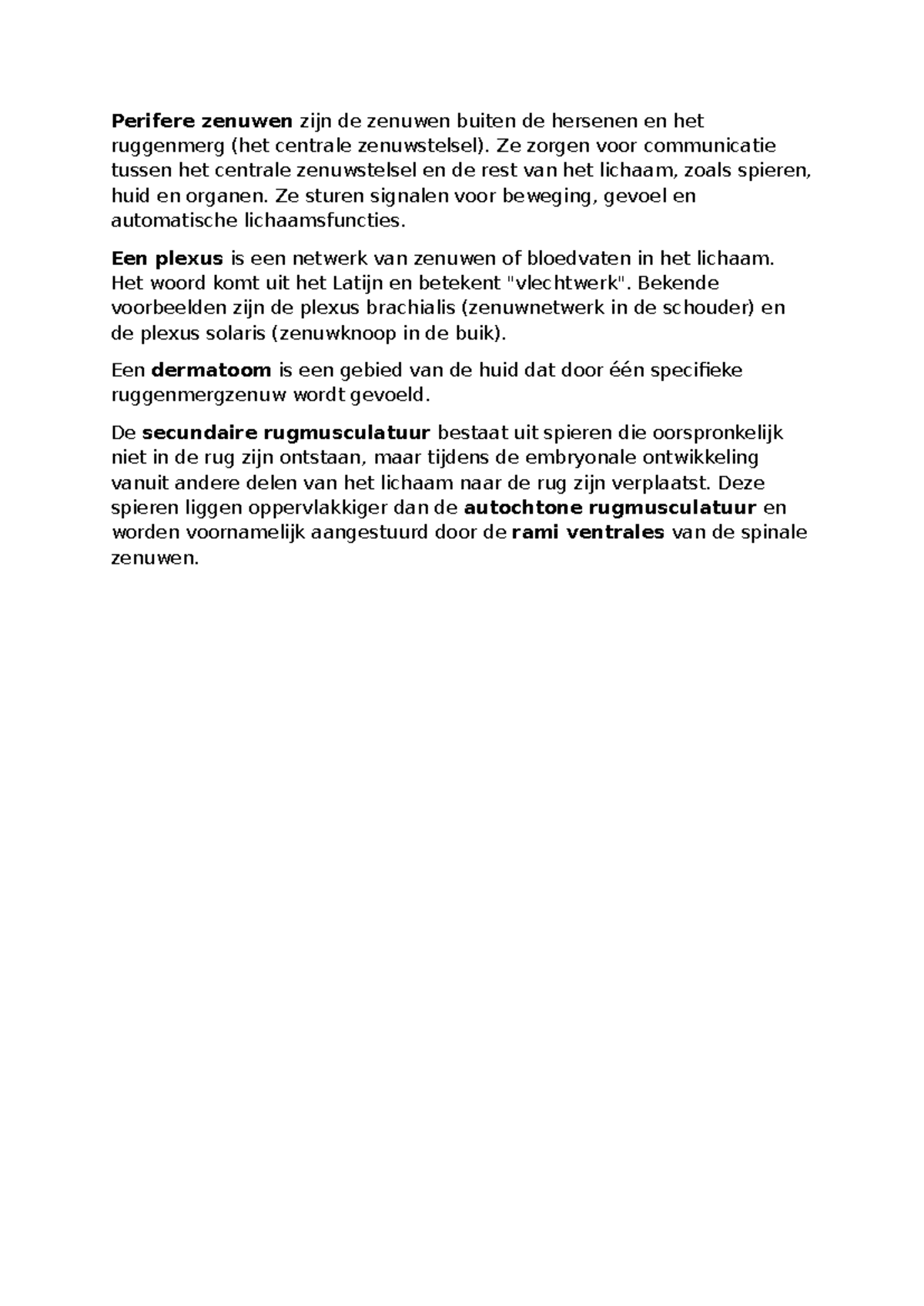 Anatomie termen - Perifere Zenuwen en Plexus Uitleg - Studocu