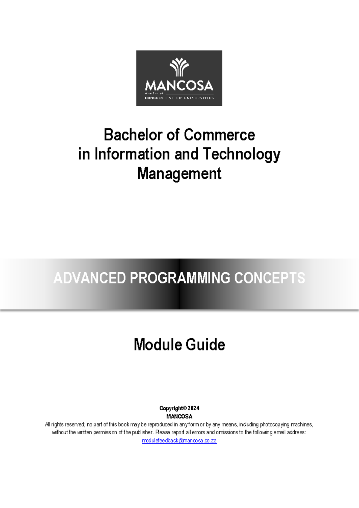 BCOM ITM - Advanced Programming Concepts Module Guide Overview - Studocu