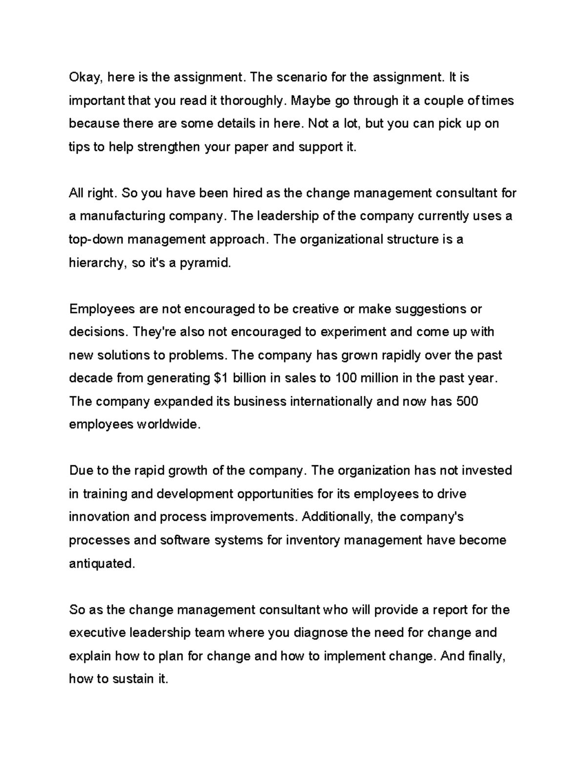 Change management assignment: Diagnosing and planning for change - Studocu