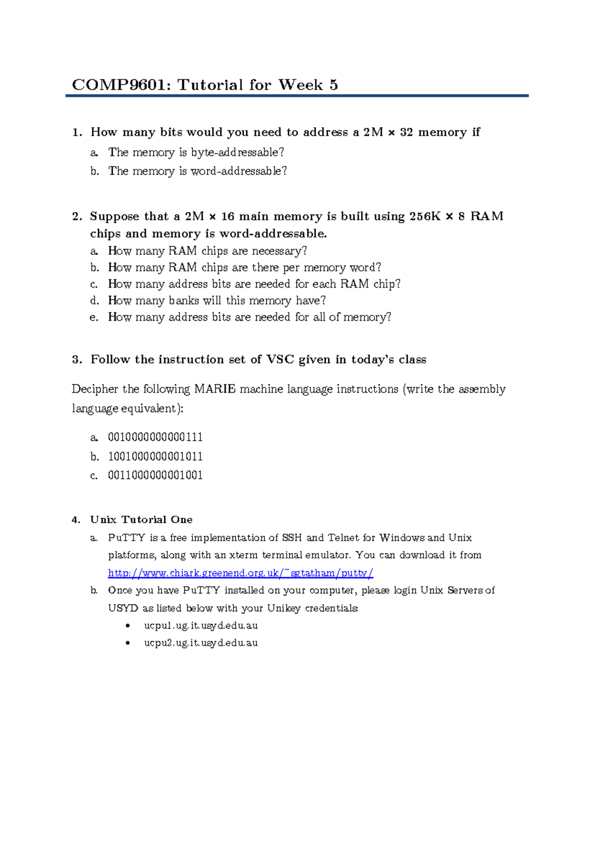 COMP9601: Week 5 Tutorial on Memory Addressing and Unix Commands - Studocu