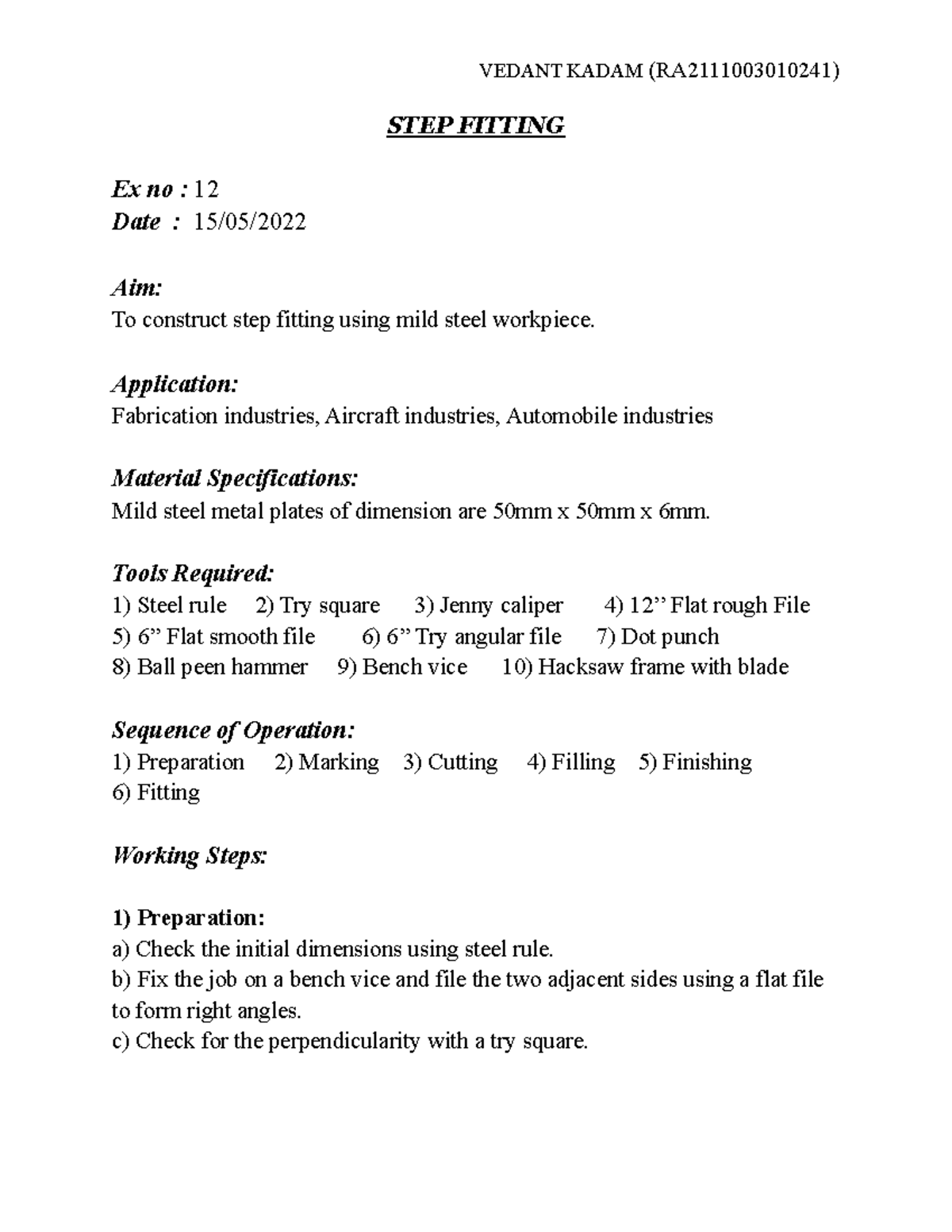 Experiment 12- Step fitting - VEDANT KADAM(RA2111003010241) STEP ...