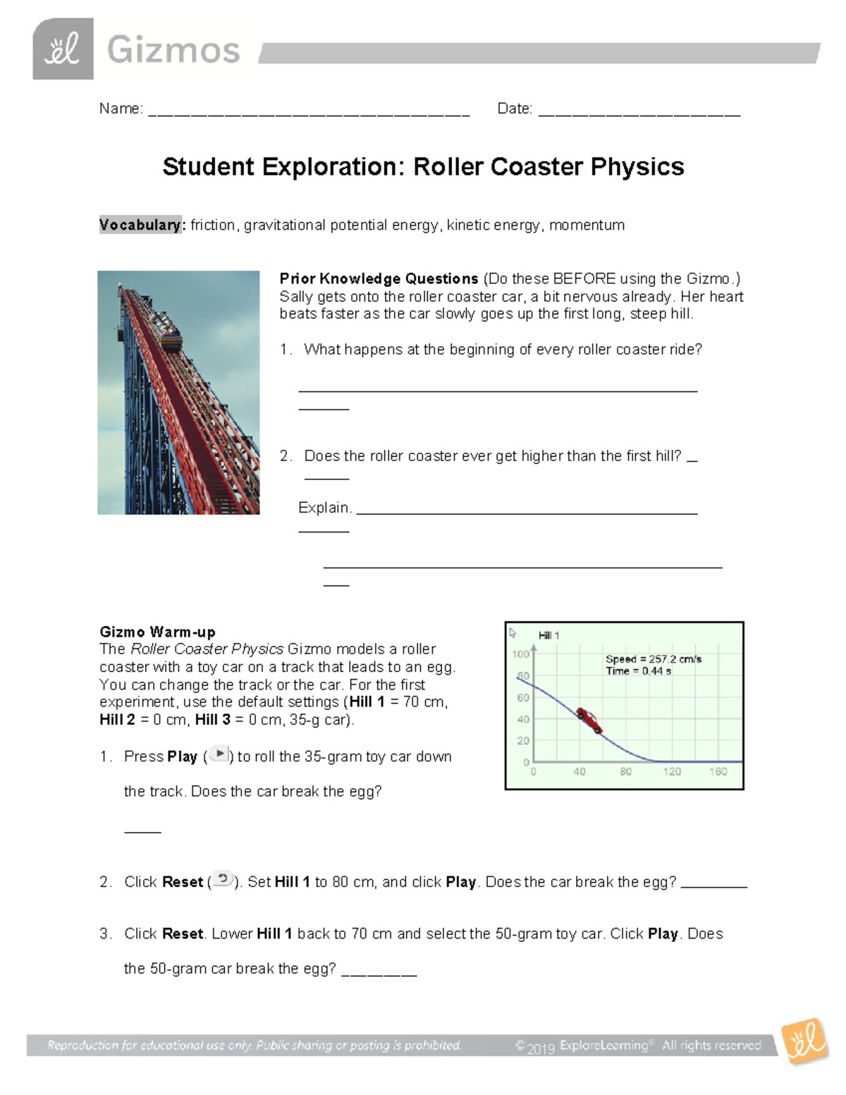 Roller Coaster Physics SE: Exploring Energy & Motion Concepts - Studocu