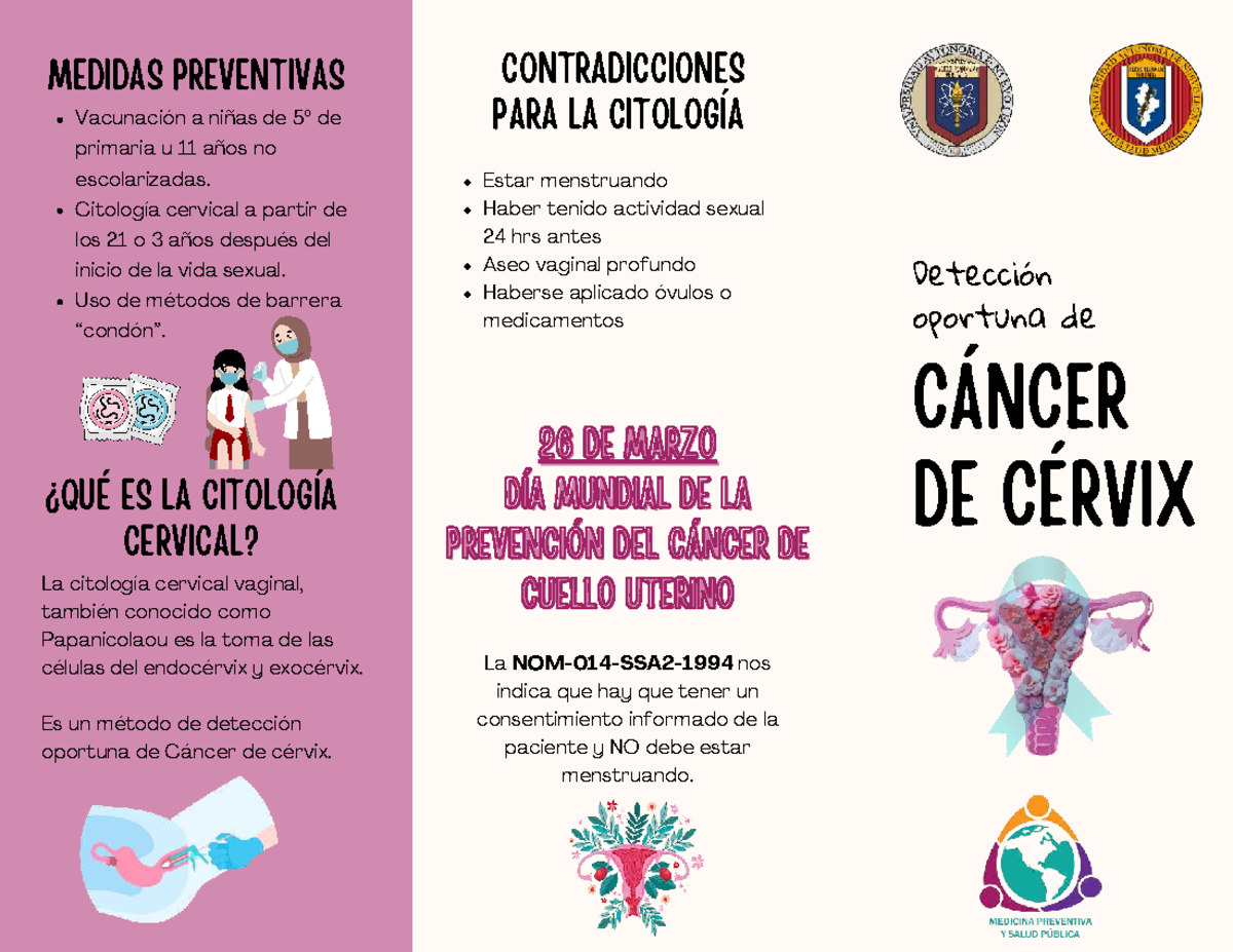 Medidas Preventivas y Citología Cervical: Tríptico sobre Cáncer de ...