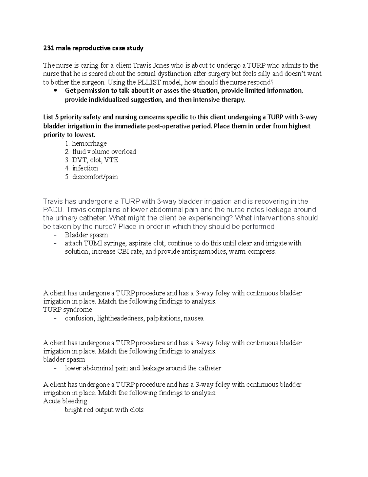 231 TURP and Male Reproductive Case Study Insights - Studocu