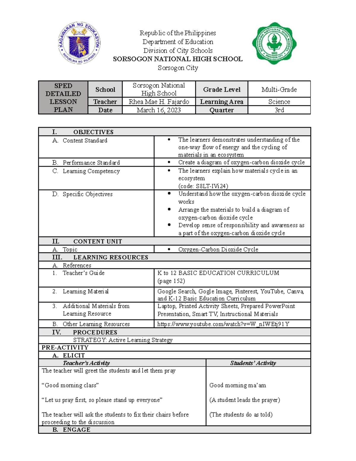 DLP Science Lesson Plan: Understanding the Oxygen-Carbon Dioxide Cycle ...