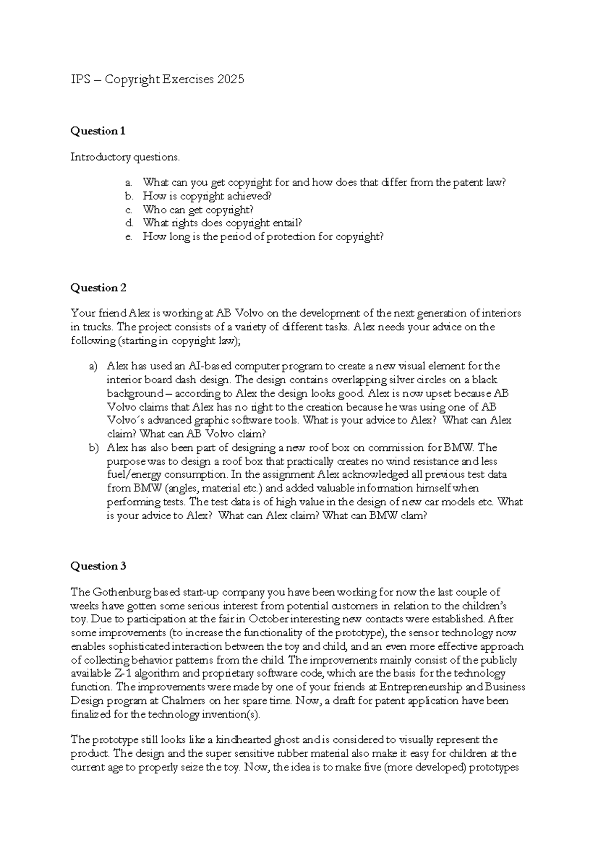 IPS 2025 Copyright Exercises: Key Questions and Case Studies - Studocu