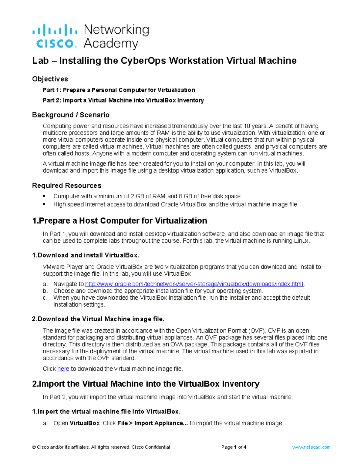 Lab 1.1.1.4 - CyberOps Workstation VM Installation Guide - Studocu