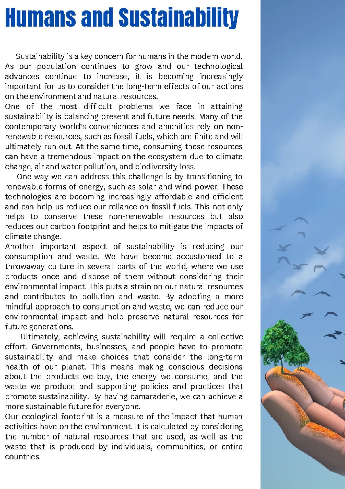 Humans and Sustainability - Humans and Sustainability Sustainability is ...