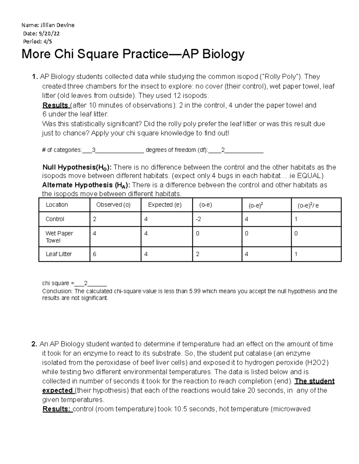 AP Biology More Chi-Square Practice Exercises for Understanding - Studocu