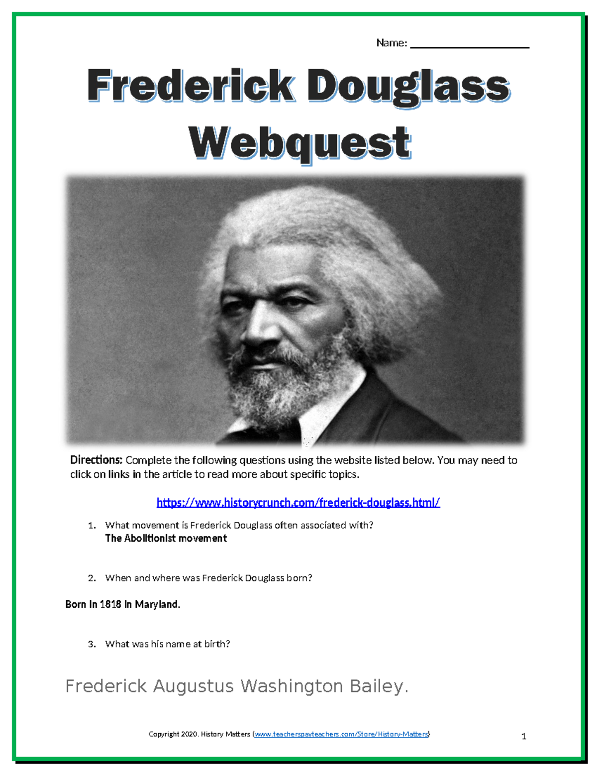 Frederick Douglass Webquest: Exploring His Life and Legacy - Studocu