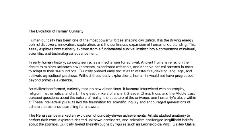 The Evolution of Human Curiosity: An Essay (Extra Essay - 100%) - Studocu