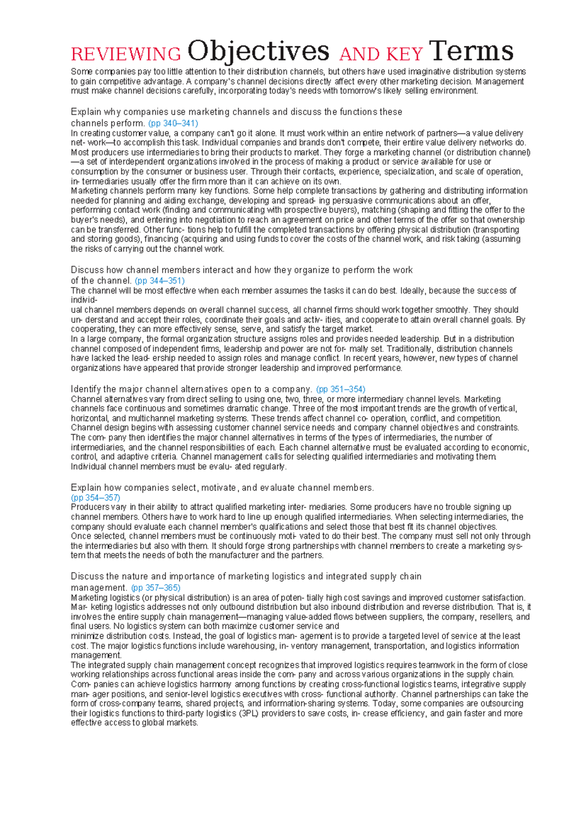 Chapter 12 Summary: Marketing Channels & Logistics (MKT 101) - Studocu
