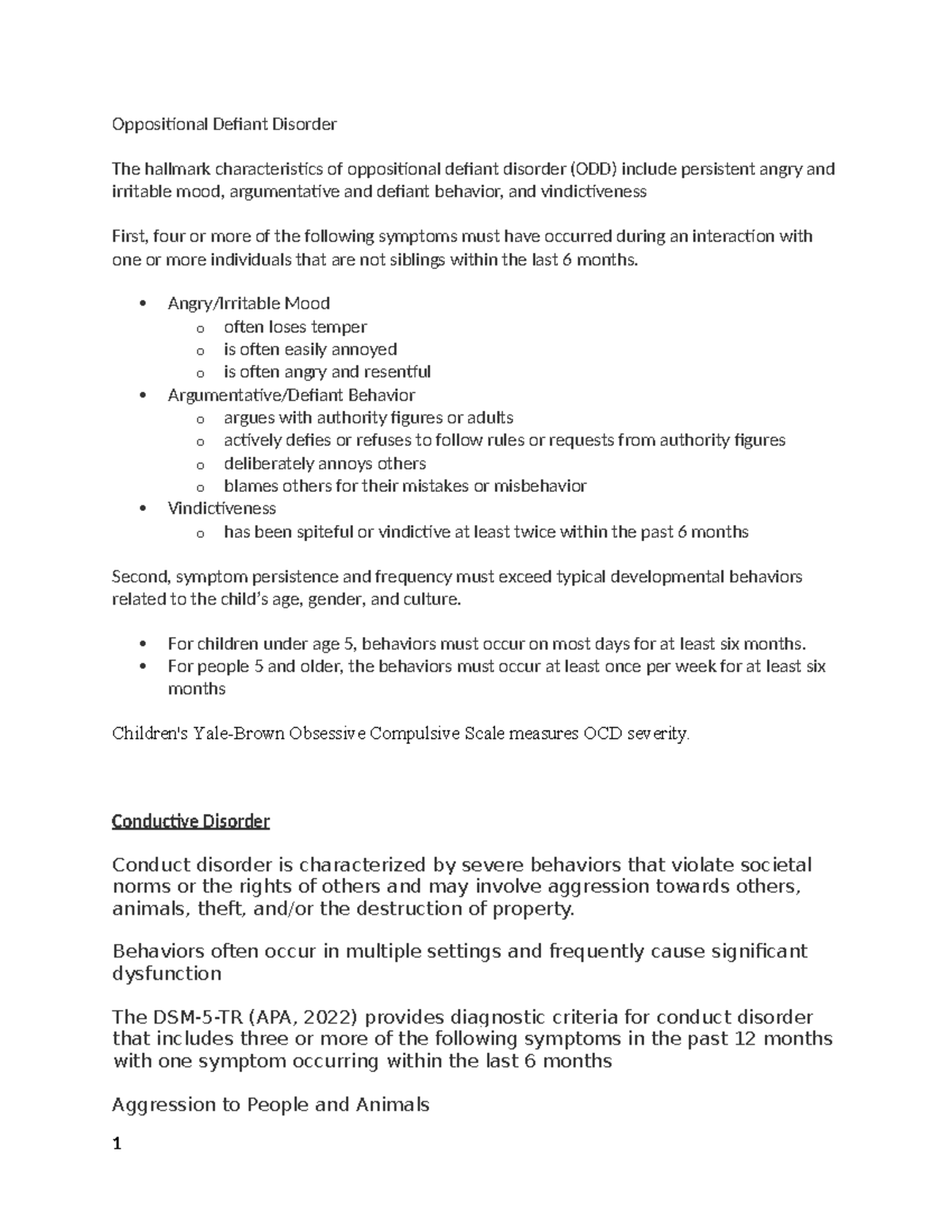 NR602 Final Exam Study Guide: ODD, OCD, and ASD Overview - Studocu