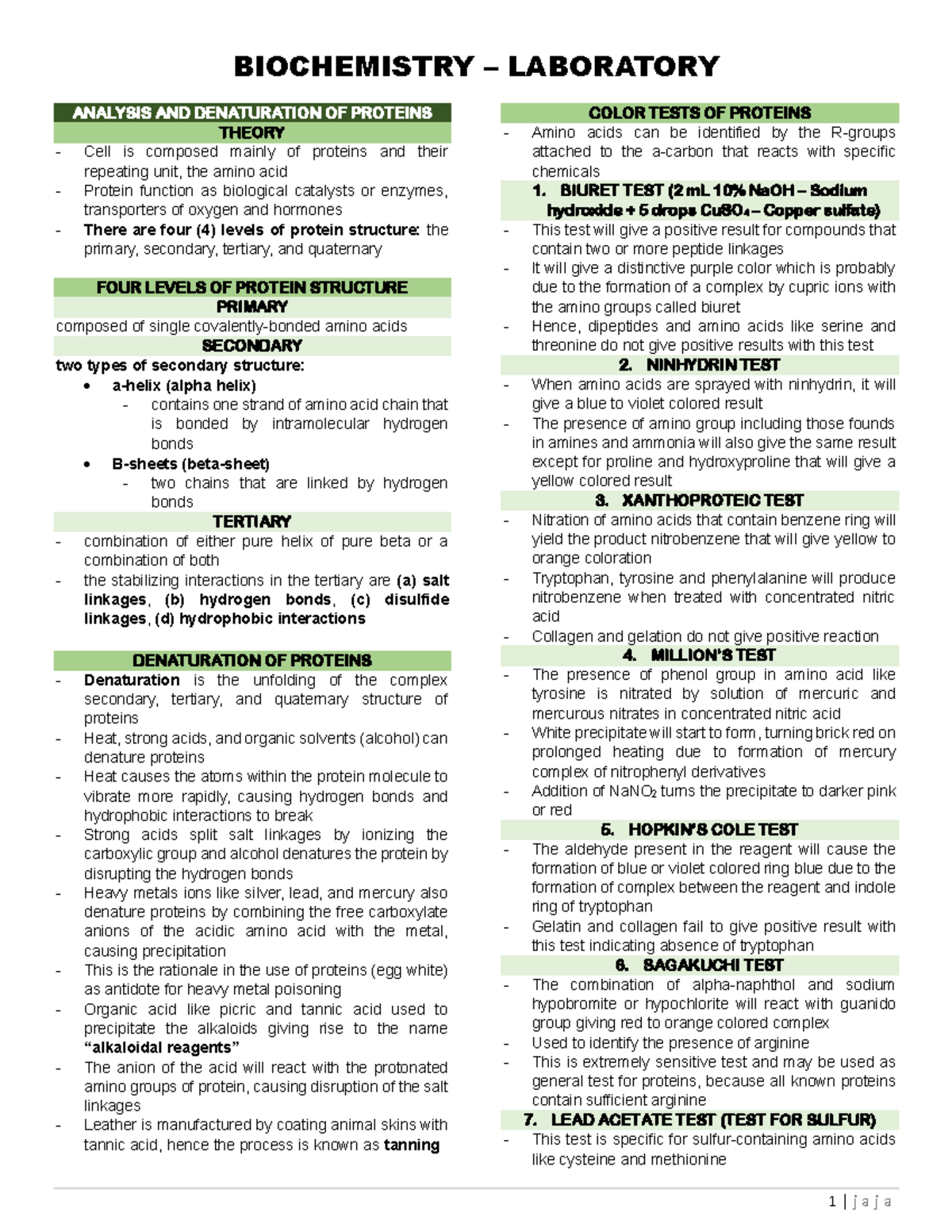 Biochem 101 Laboratory Midterm: Protein Analysis & Denaturation - Studocu
