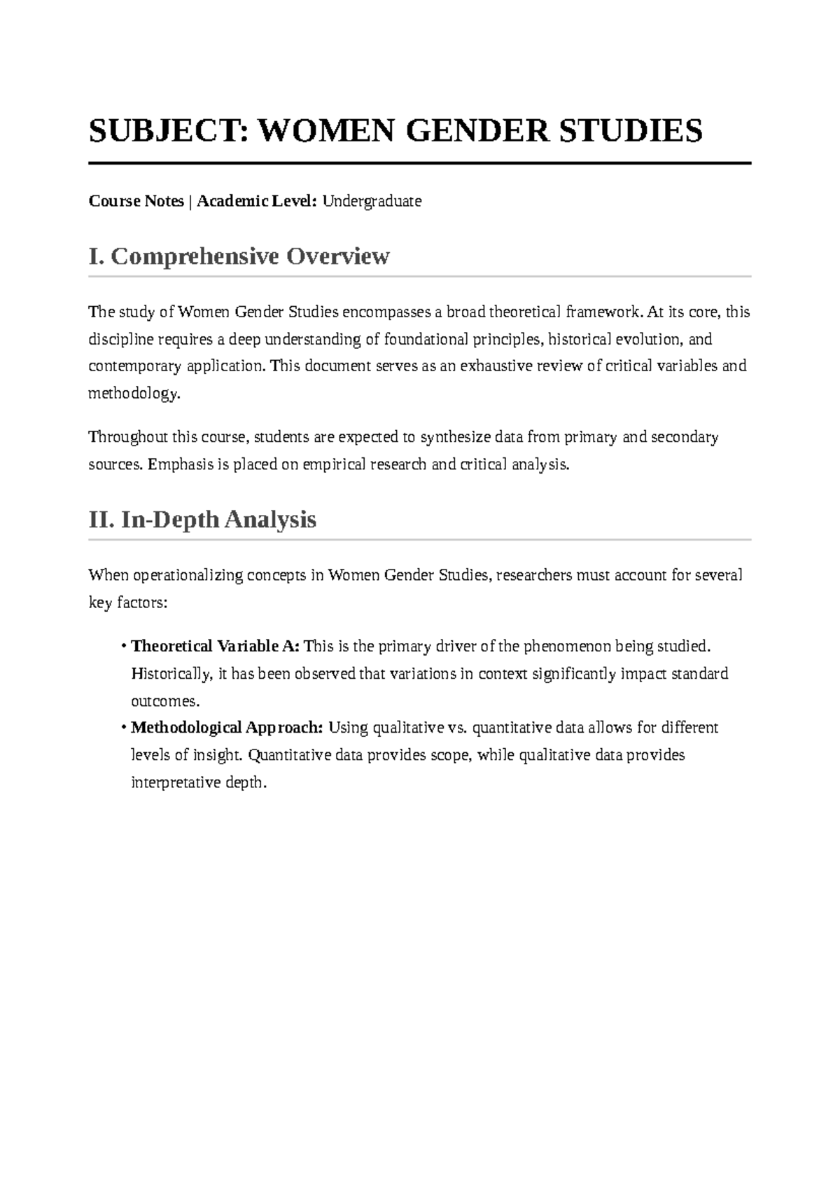 Women Gender Studies Course Notes: Comprehensive Overview and Analysis ...
