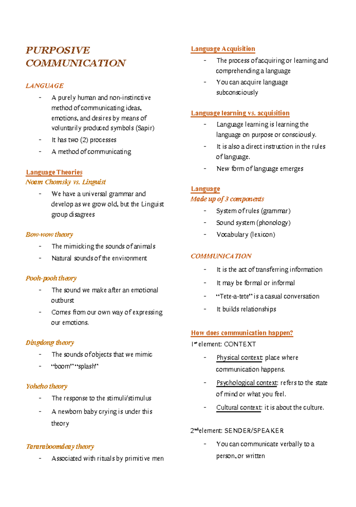 Purposive Communication: Theories and Elements Explained - Studocu