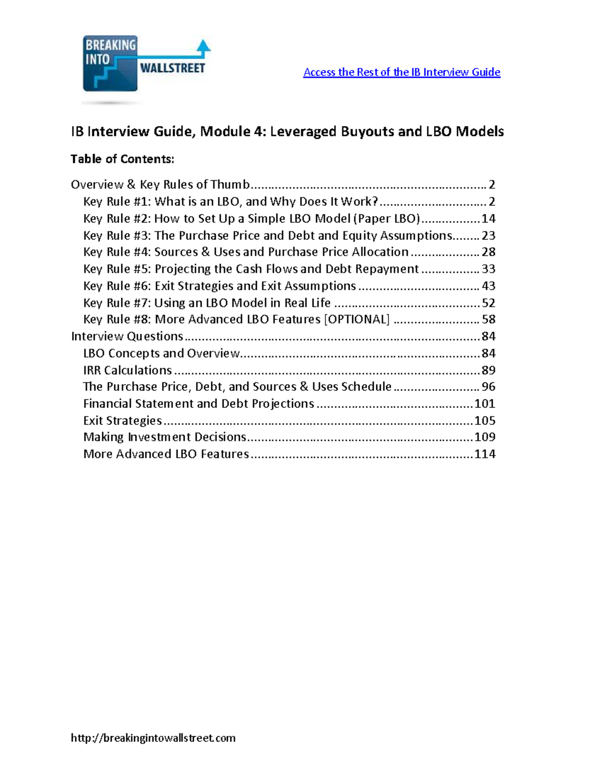 IB Interview Guide: Module 4 - Leveraged Buyouts & LBO Models - Studocu