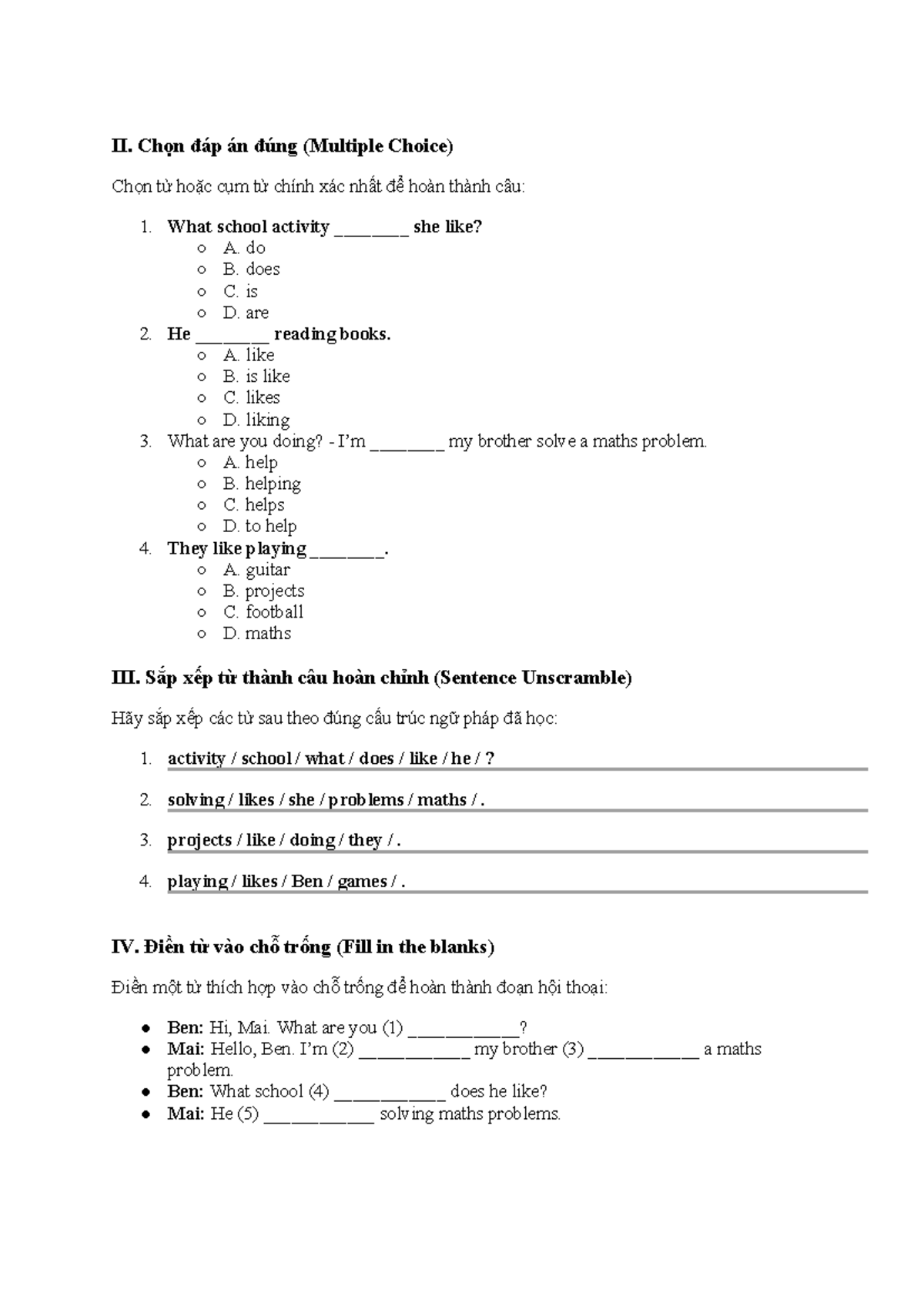 BTVN 9: Multiple Choice & Sentence Unscramble Exercises - Studocu