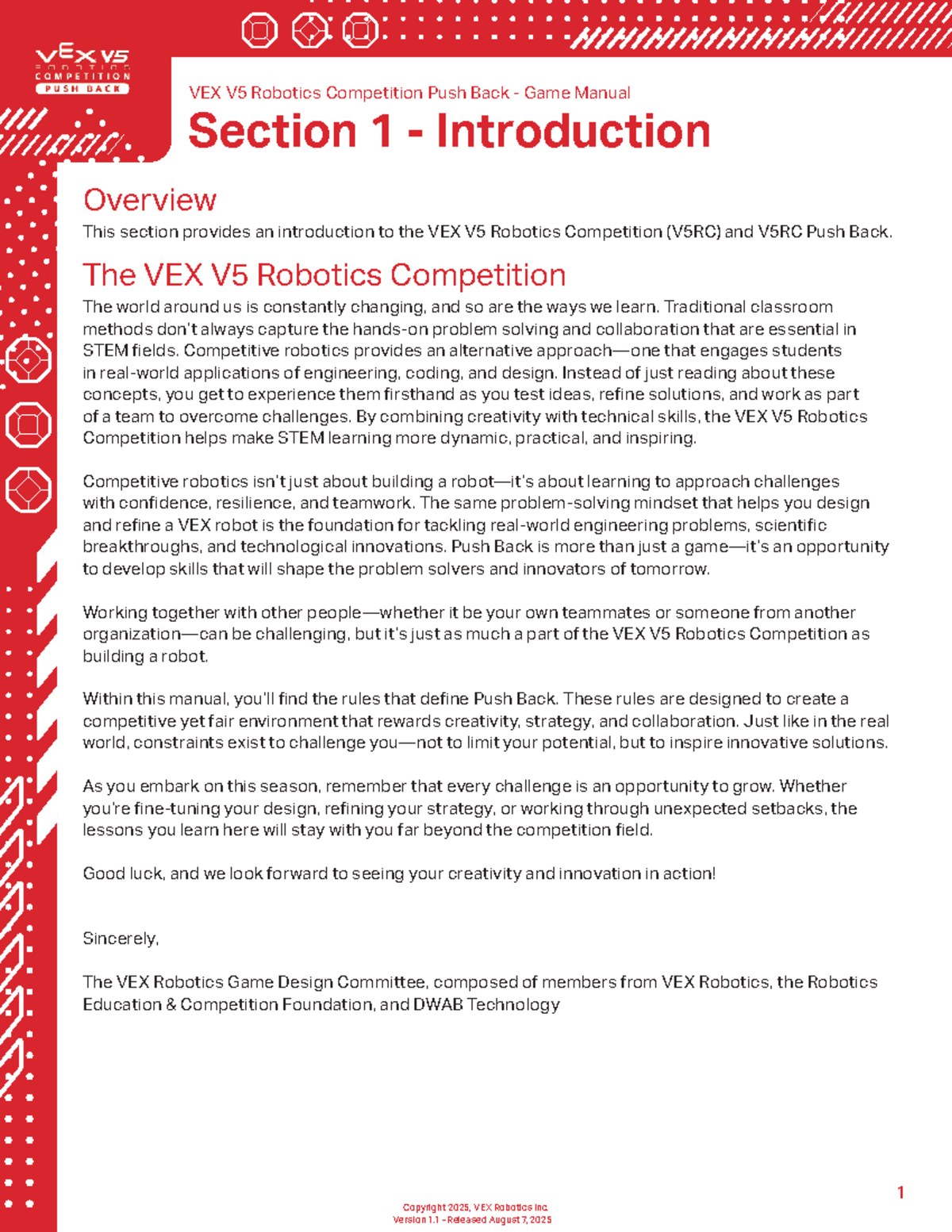 VEX V5RC Push Back Game Manual: Section 1 Overview & Rules - Studocu