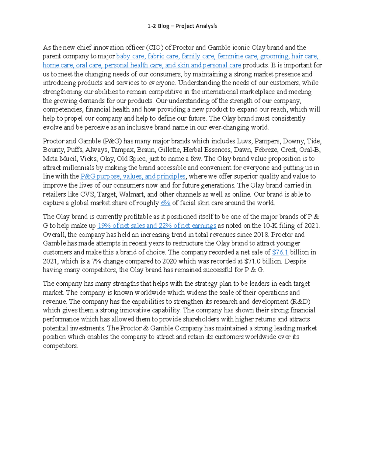 1-2 Blog – Project Analysis - 1-2 Blog – Project Analysis As the new ...